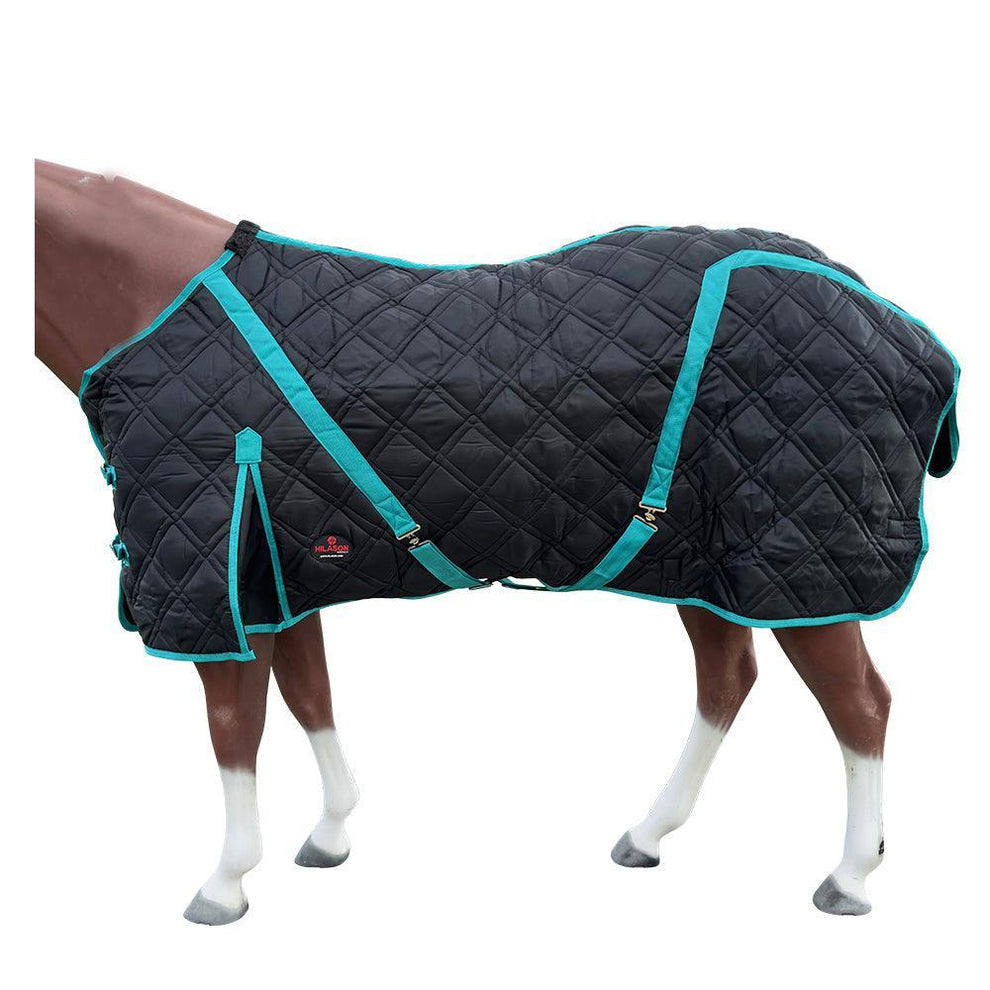 HILASON Western Horse Stable Turnout Blanket Quilted Black With Turquo ...